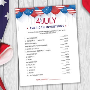 American Inventions, 4th of July Printable Games, Patriotic Fourth of ...