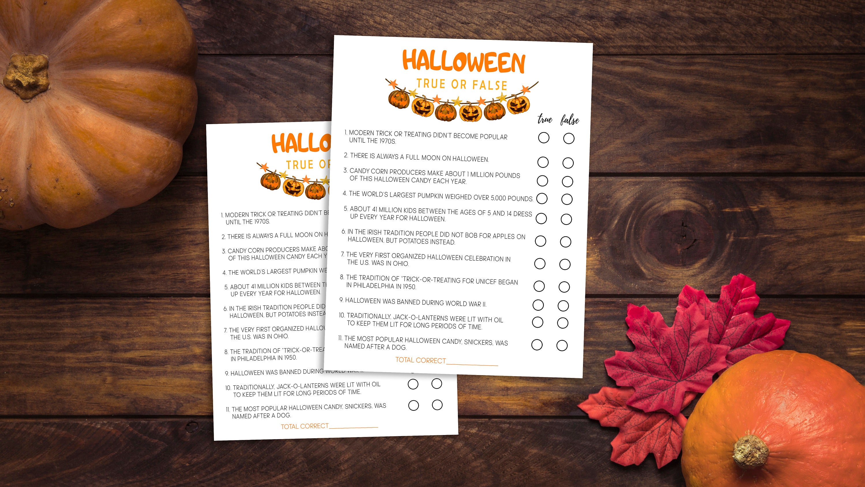 Halloween True or False Game Instant Download Fun Quiz Questions ...