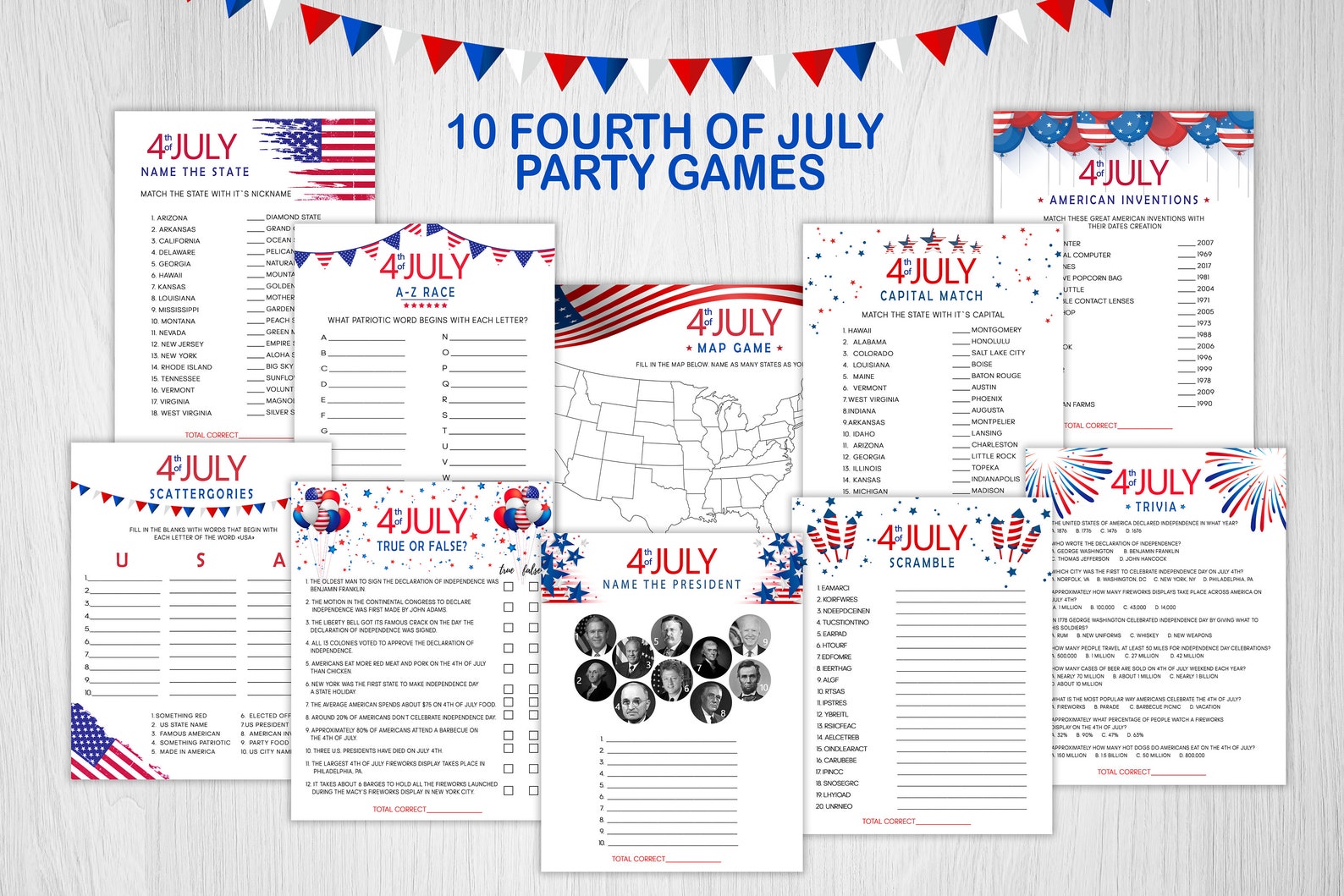 4th of July Printable Map Game Patriotic Fourth of July Games - Etsy
