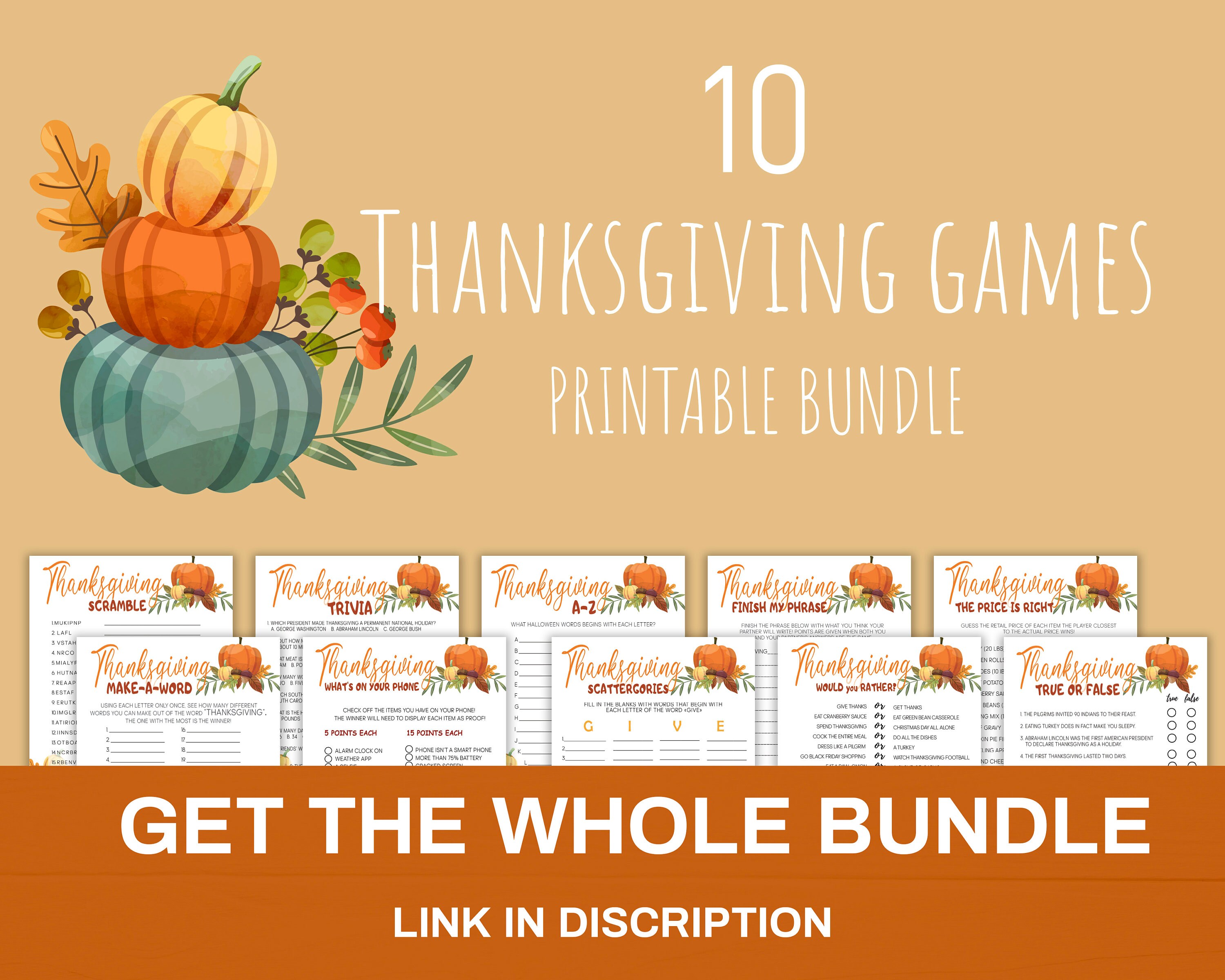 Thanksgiving TRIVIA Party Game Instant Download Thanksgiving Autumn ...