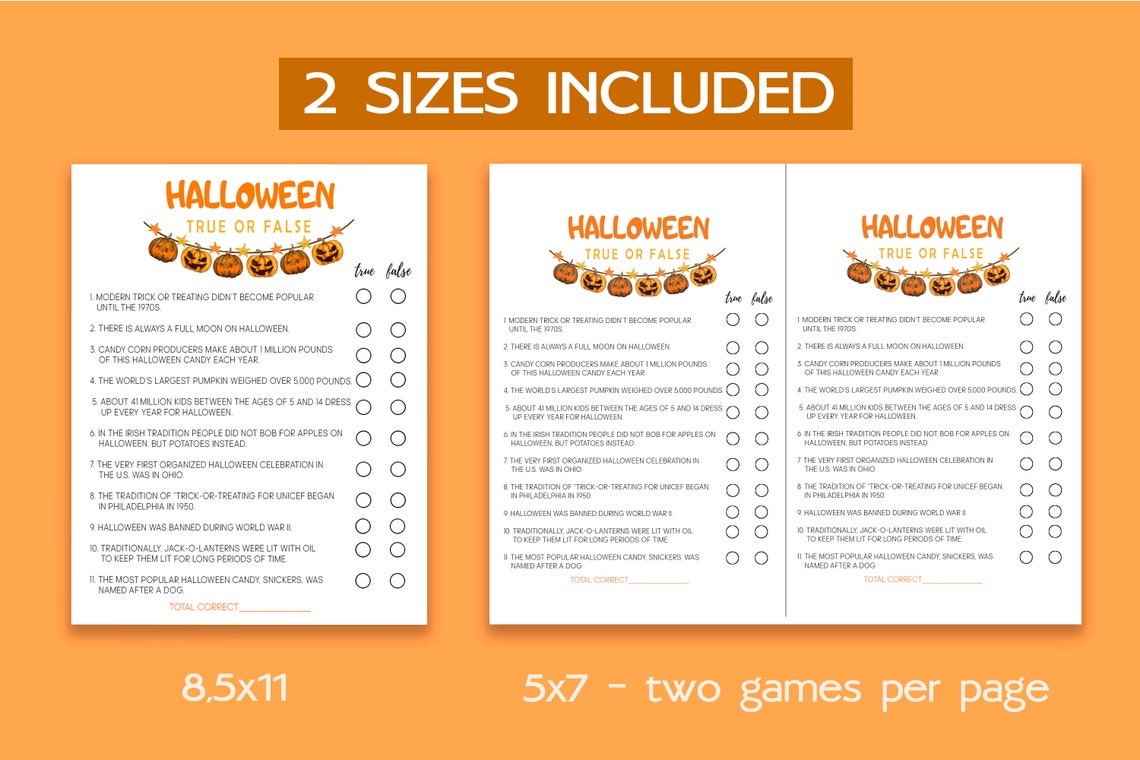 Halloween True or False Game Instant Download Fun Quiz | Etsy
