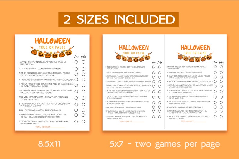 Halloween True or False Game Instant Download Fun Quiz Questions ...
