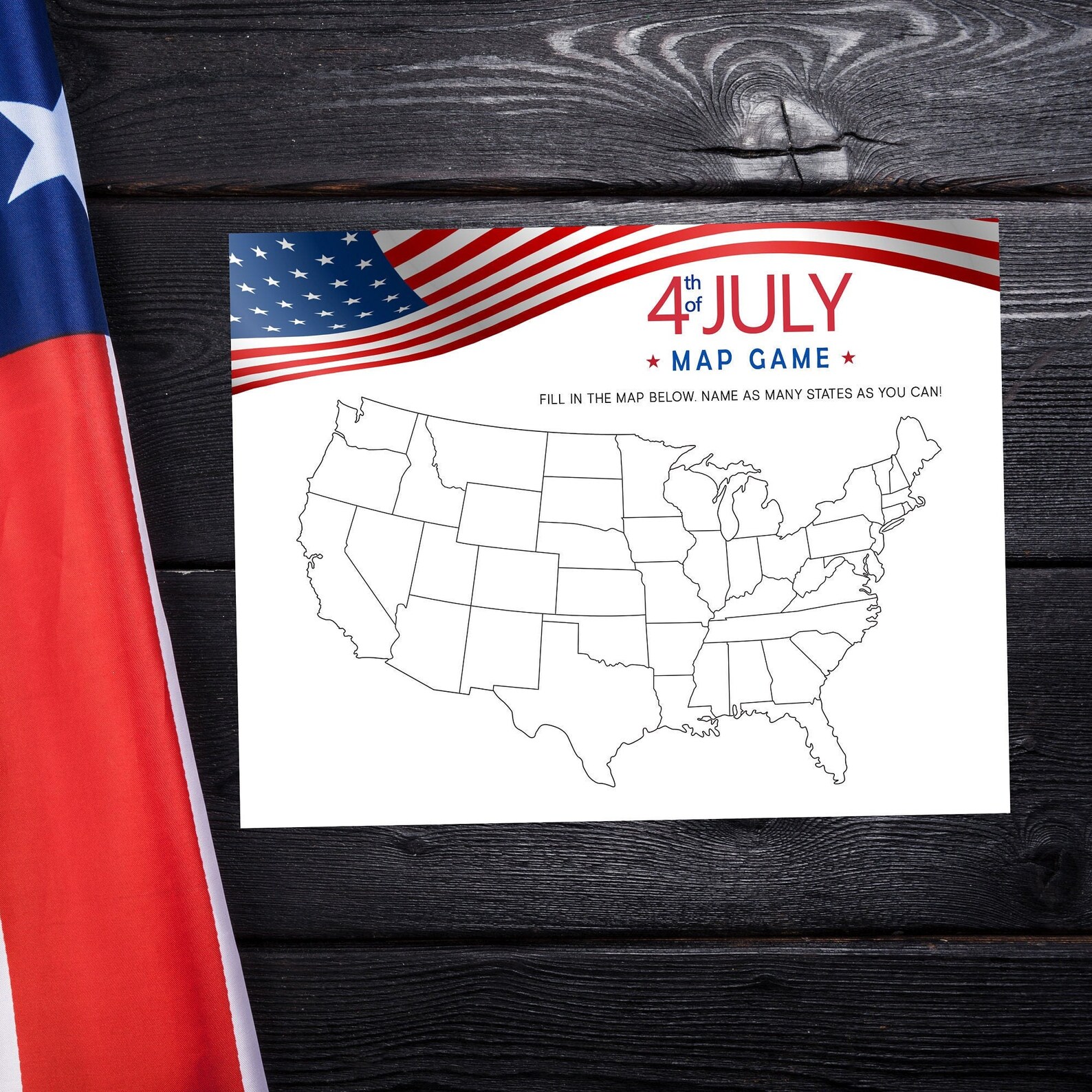 4th of July Printable Map Game Patriotic Fourth of July Games | Etsy