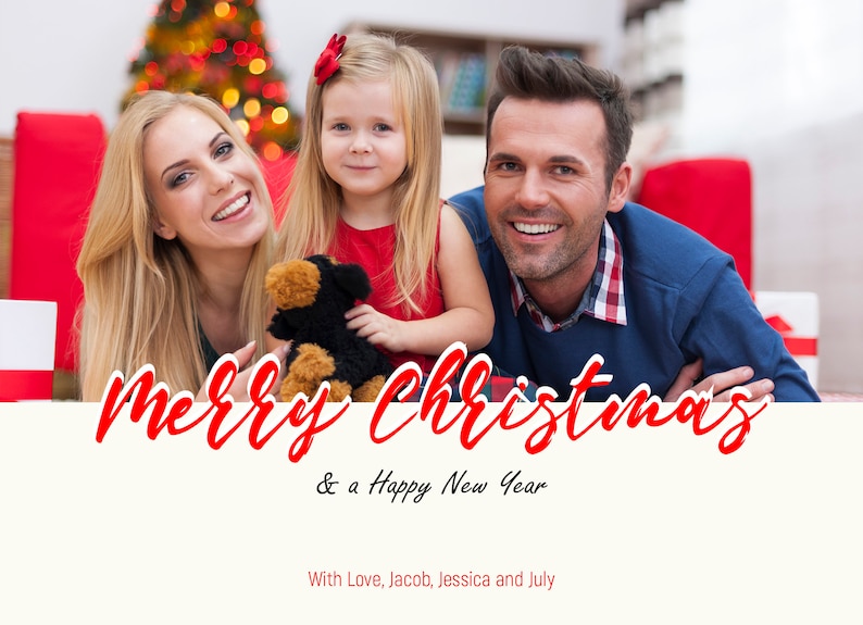 Photo Christmas Card Template: Merry Christmas Script Font - Etsy