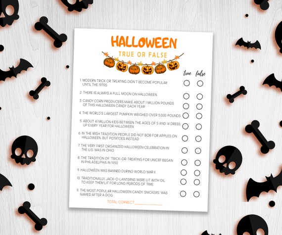 Halloween True or False Game Instant Download Fun Quiz | Etsy