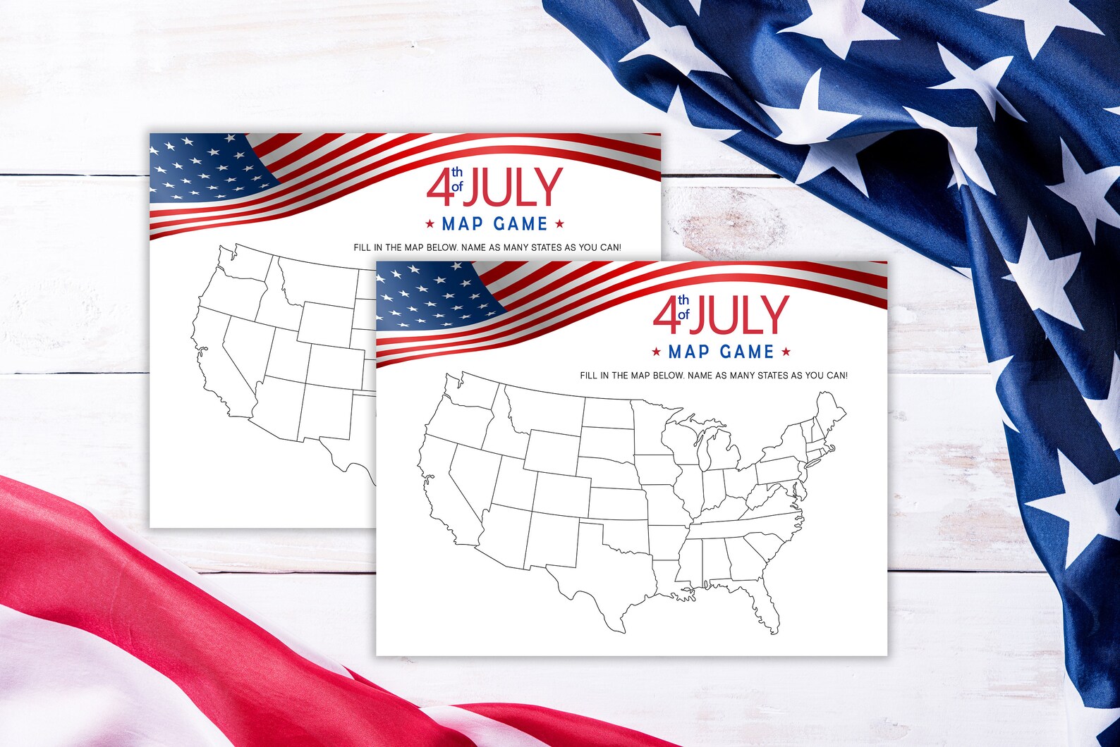4th of July Printable Map Game Patriotic Fourth of July Games | Etsy