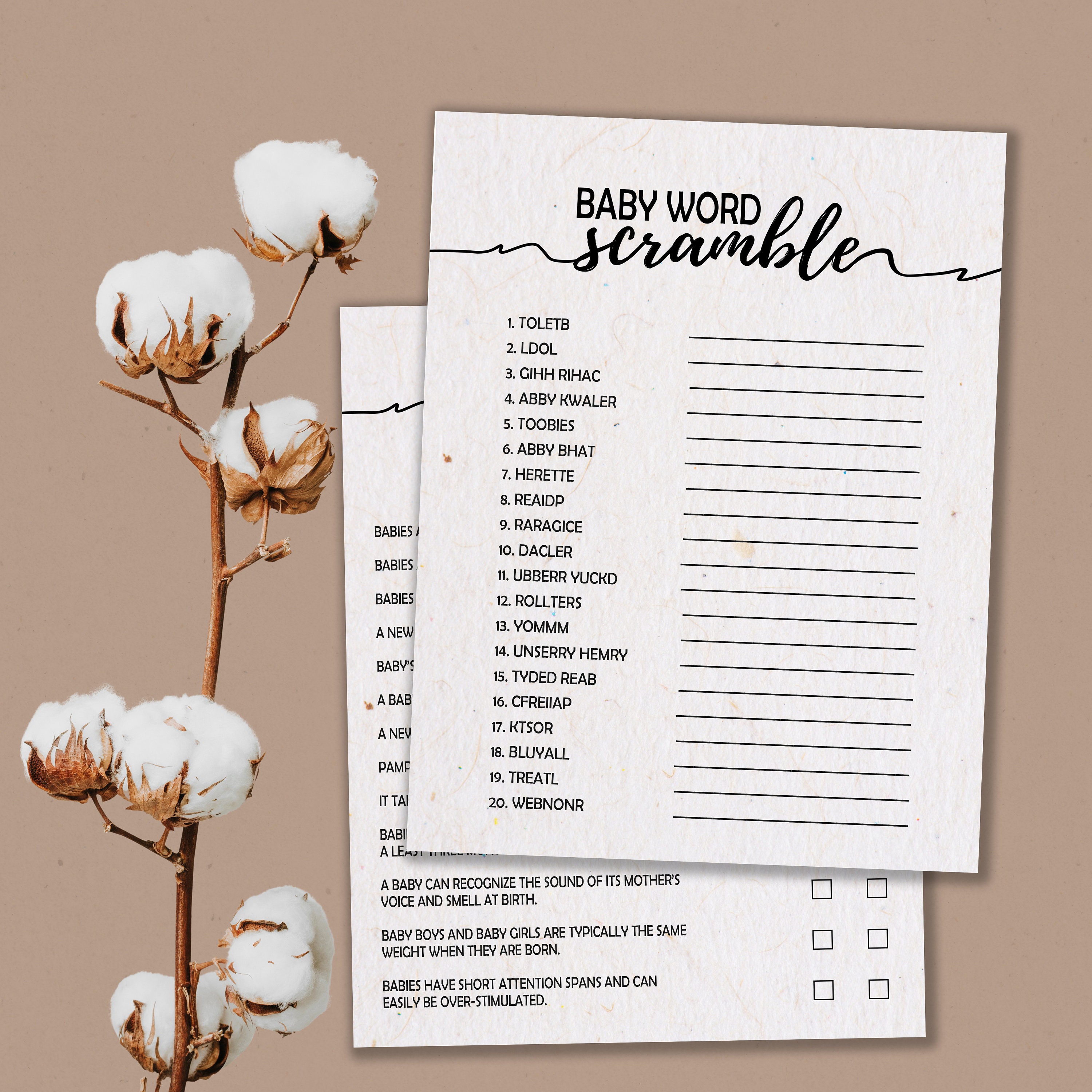 Baby Word Scrambled Game, Word Scramble Baby Shower Game, Baby ...