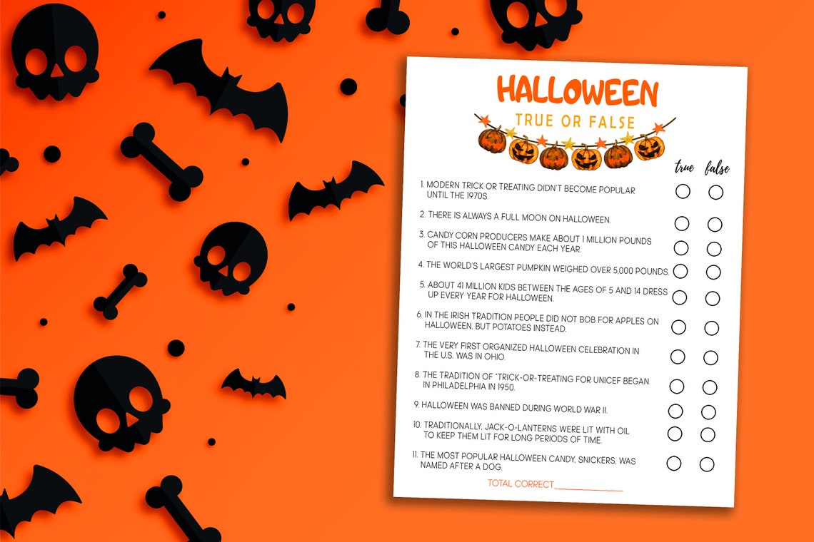 Halloween True or False Game Instant Download Fun Quiz Questions ...