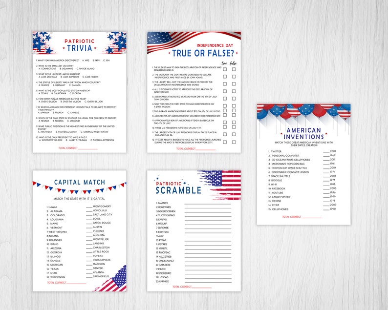 10 Patriotic Games Bundle Printable Games Pack for 4th of - Etsy