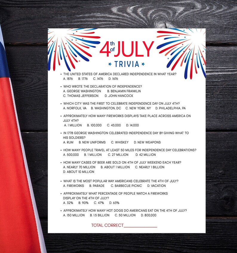 4th of July Printable Games, Trivia Game, Patriotic Fourth of July ...