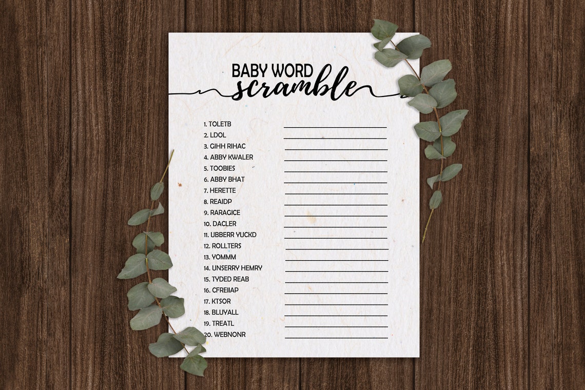 Baby Word Scrambled Game, Word Scramble Baby Shower Game, Baby ...