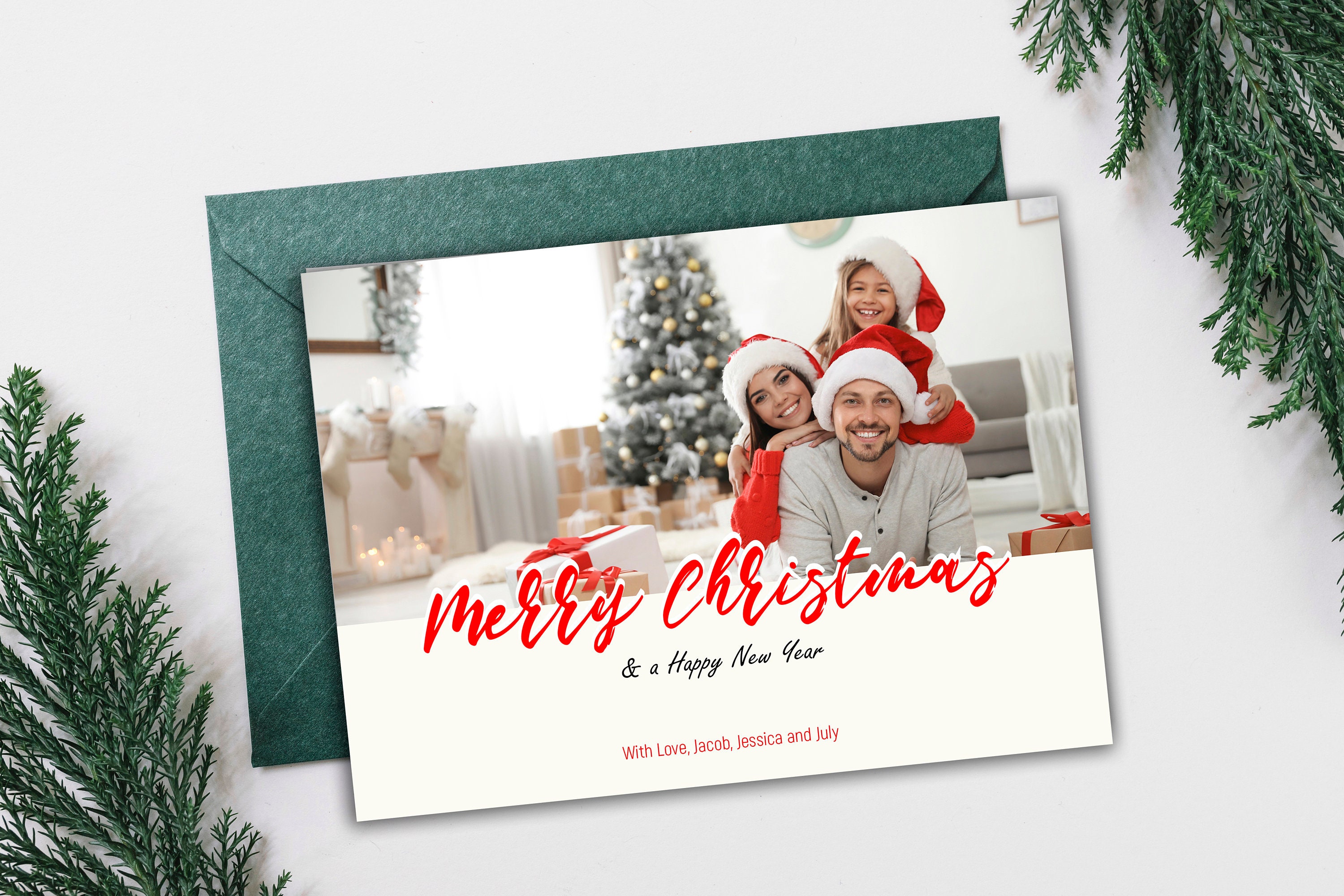 Photo Christmas Card Template: Merry Christmas Script Font - Etsy