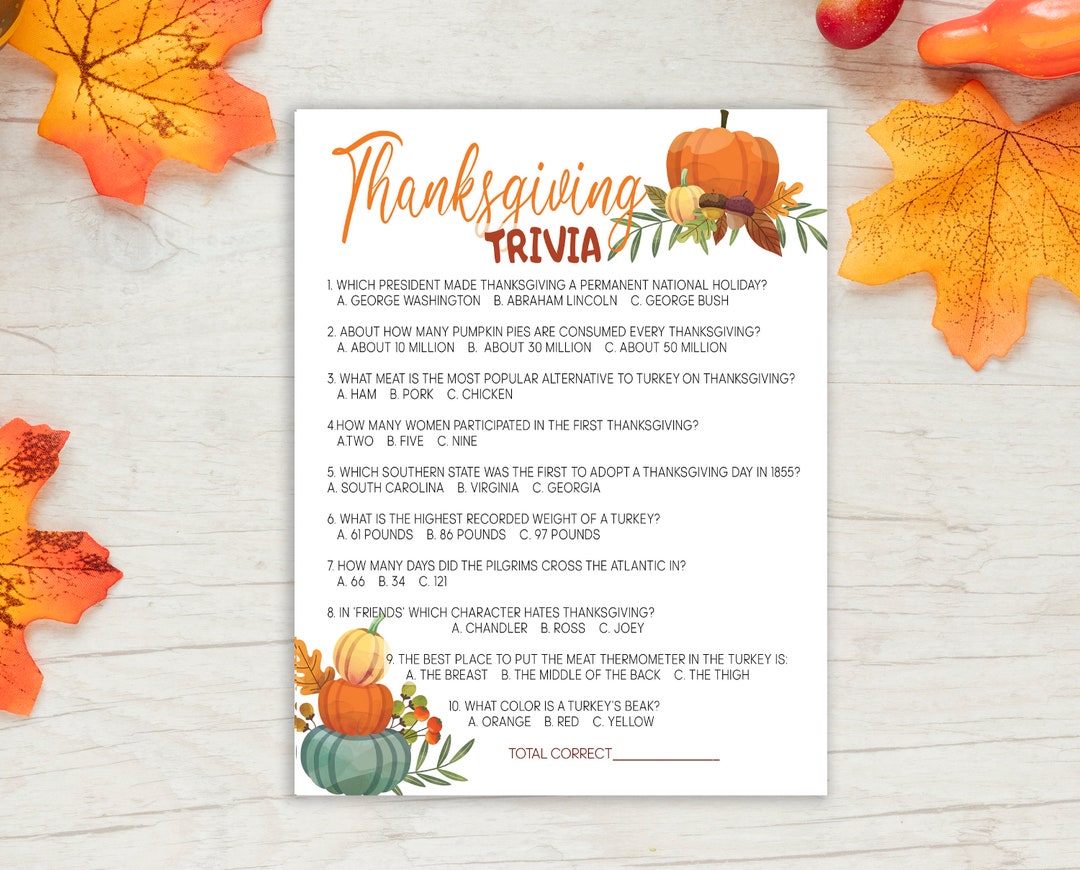 Thanksgiving TRIVIA Party Game Instant Download Thanksgiving Autumn ...