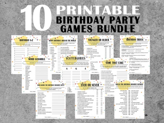 10 Birthday Party Games Bundle Printable Birthday Trivia - Etsy