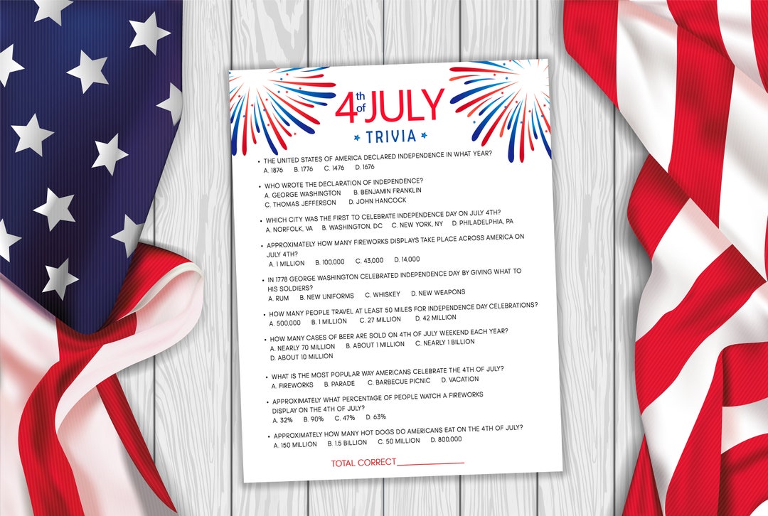 4th of July Printable Games, Trivia Game, Patriotic Fourth of July ...