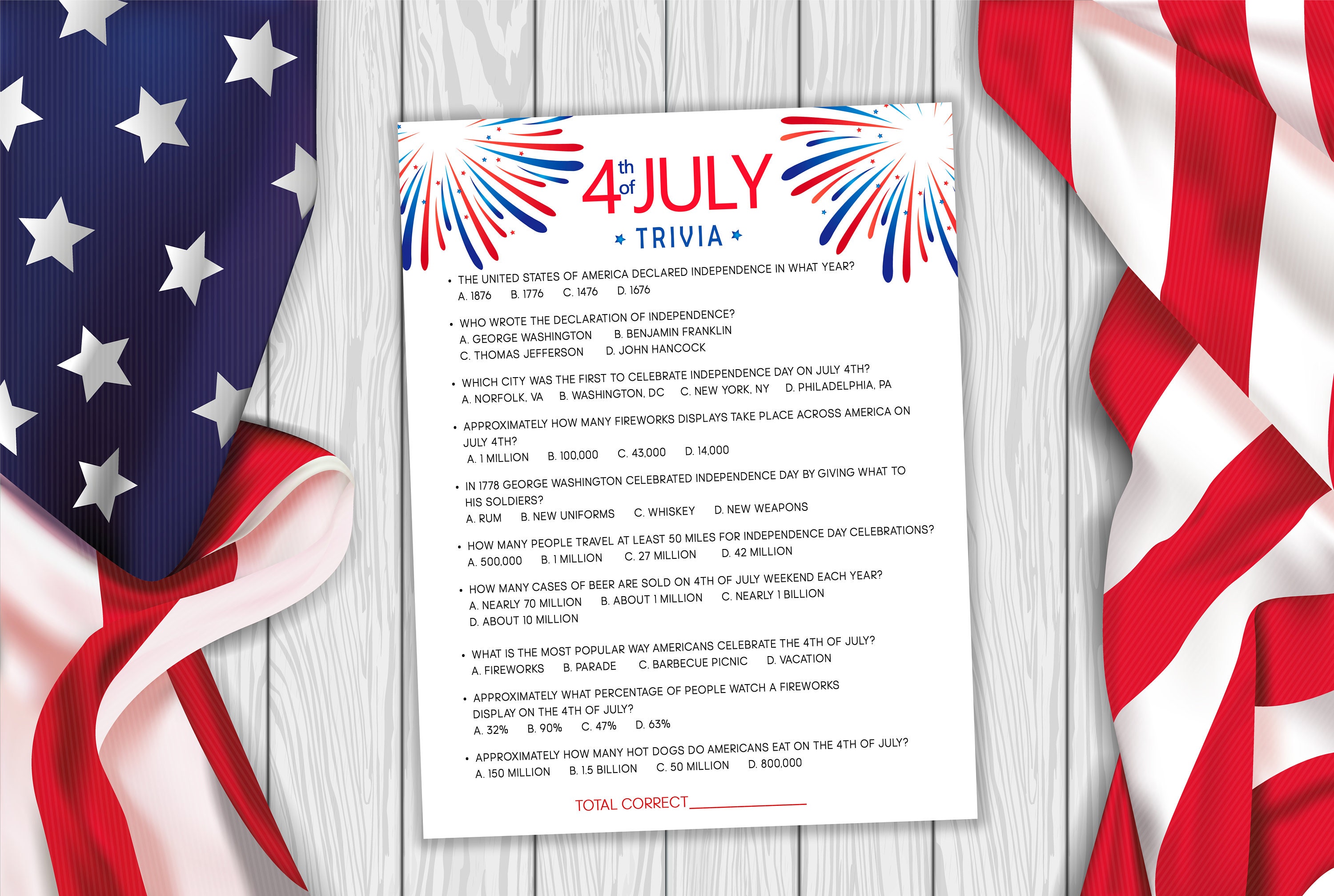4th of July Printable Games, Trivia Game, Patriotic Fourth of July ...