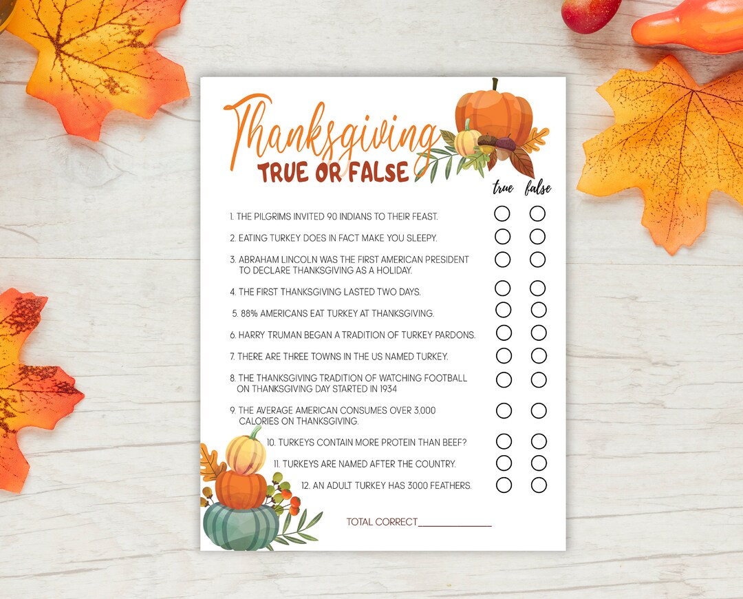 Thanksgiving TRUE OR FALSE Party Game Instant Download - Etsy