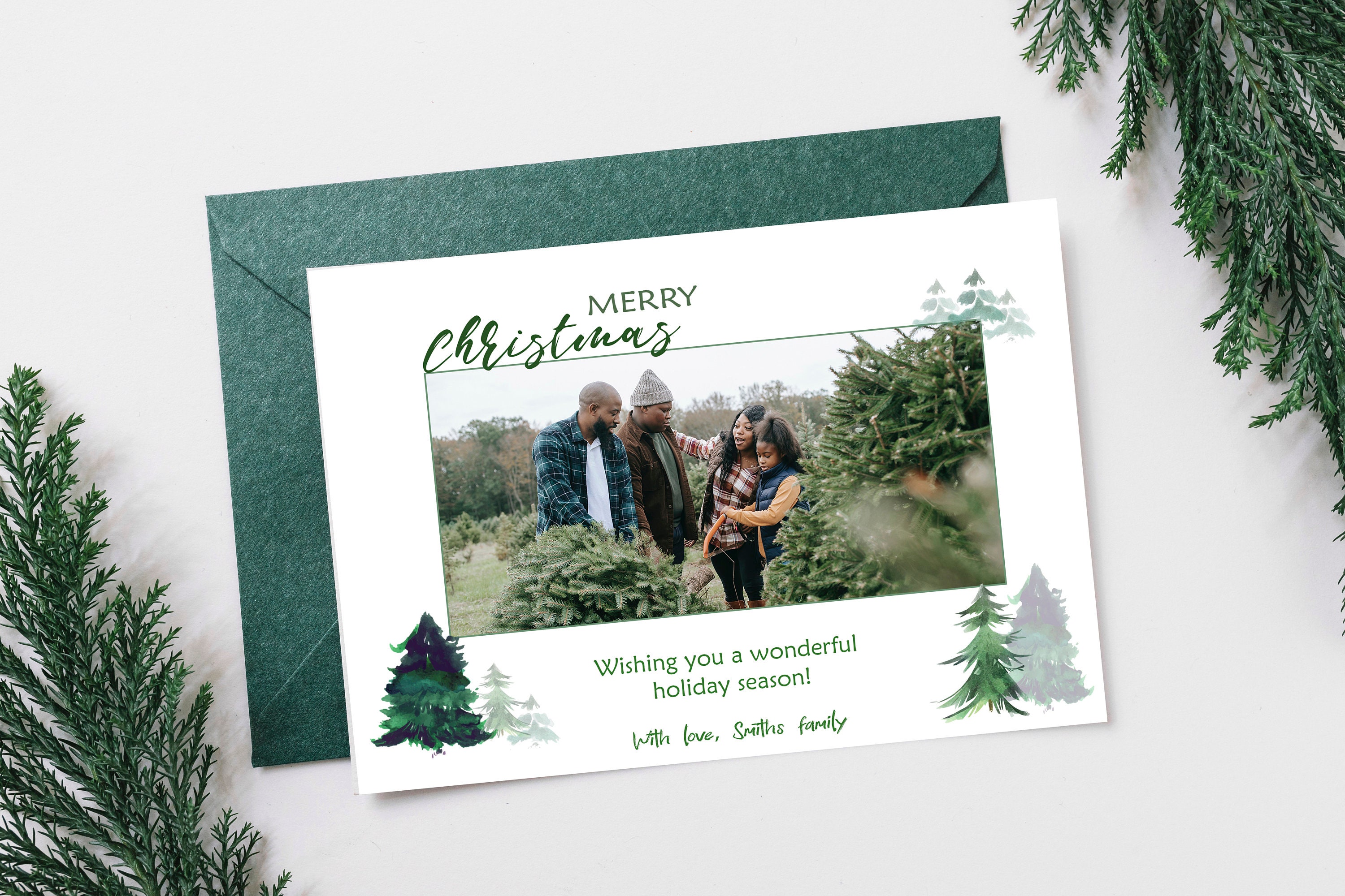 Photo Christmas Card Template: Merry Christmas Script Font - Etsy