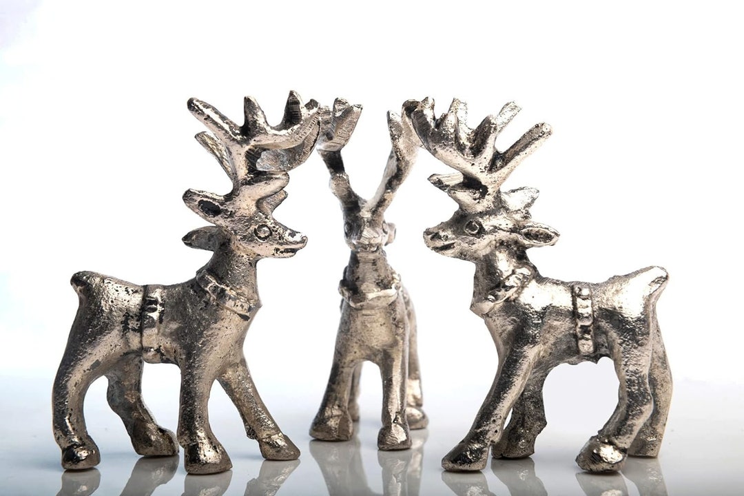 Silver Reindeer Statue Metal Christmas Ornament Reindeer - Etsy