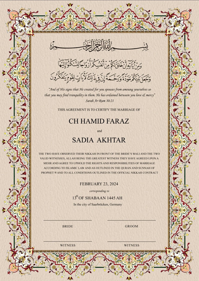 Nikkah Certificate - Etsy