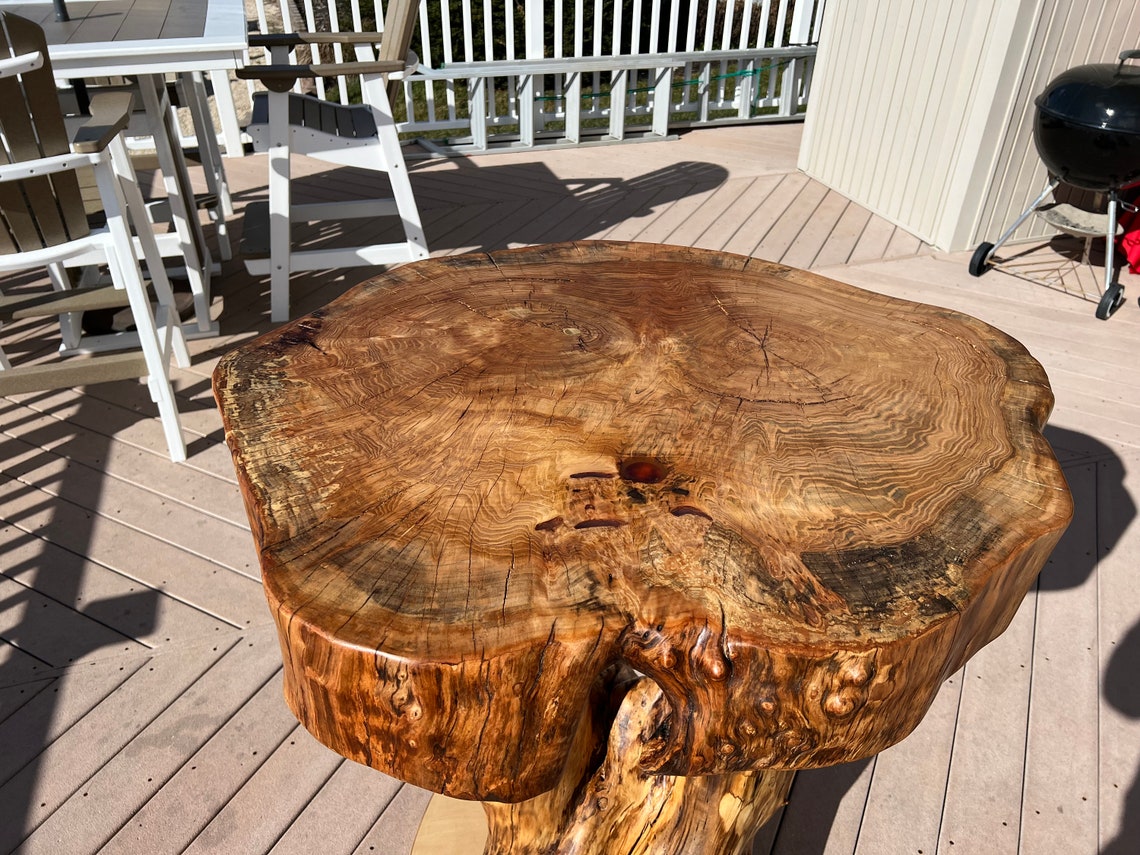 Cocktail, Bar, Lounge Solid Live Edge Maple Table With Rare Find Stump ...