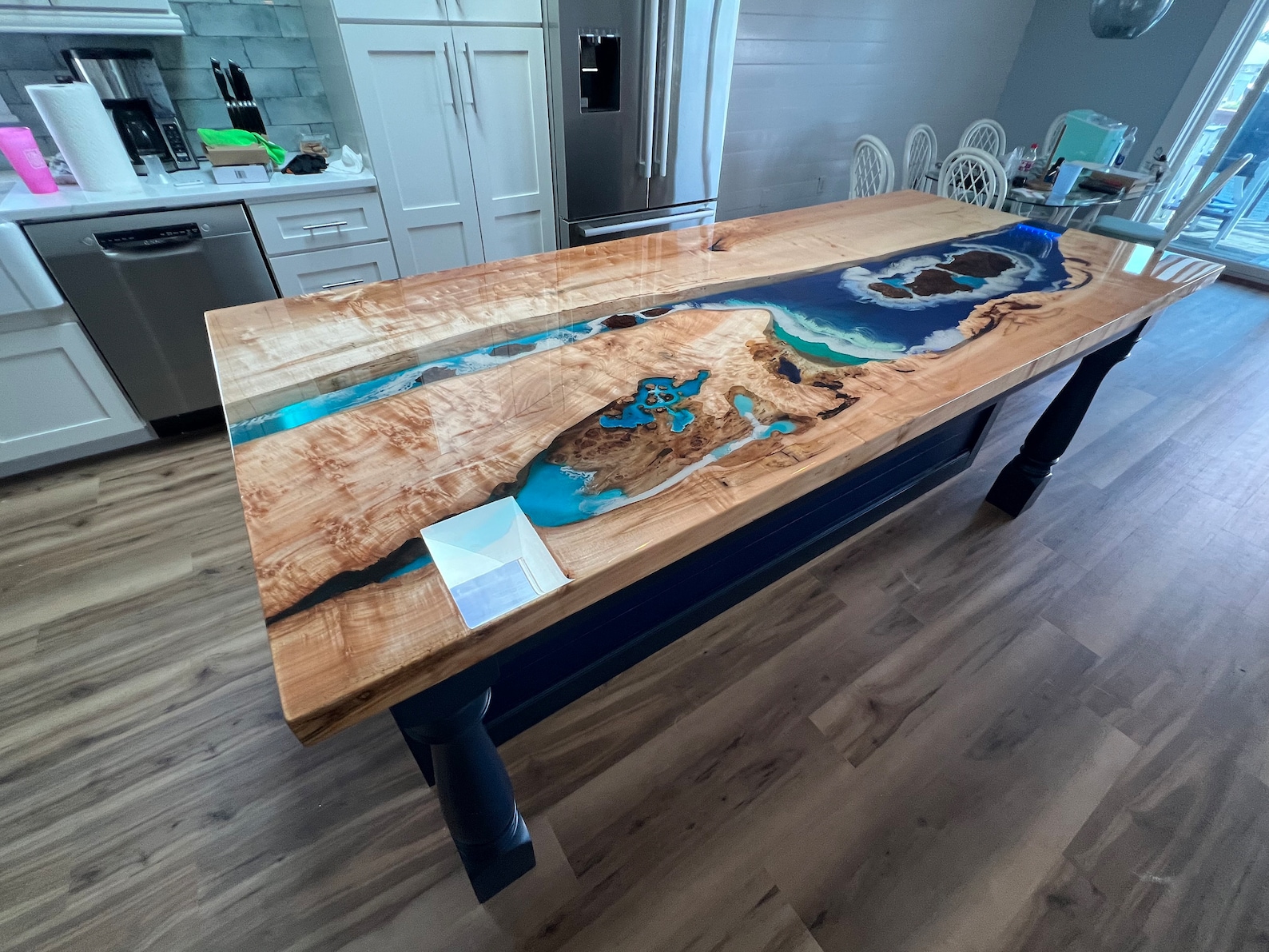Hardwood Epoxy Resin Ocean Theme Kitchen Island Top, Countertop, Bar ...