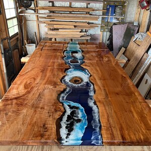 Hardwood Epoxy Resin Ocean Theme Kitchen Island Top, Countertop, Bar ...