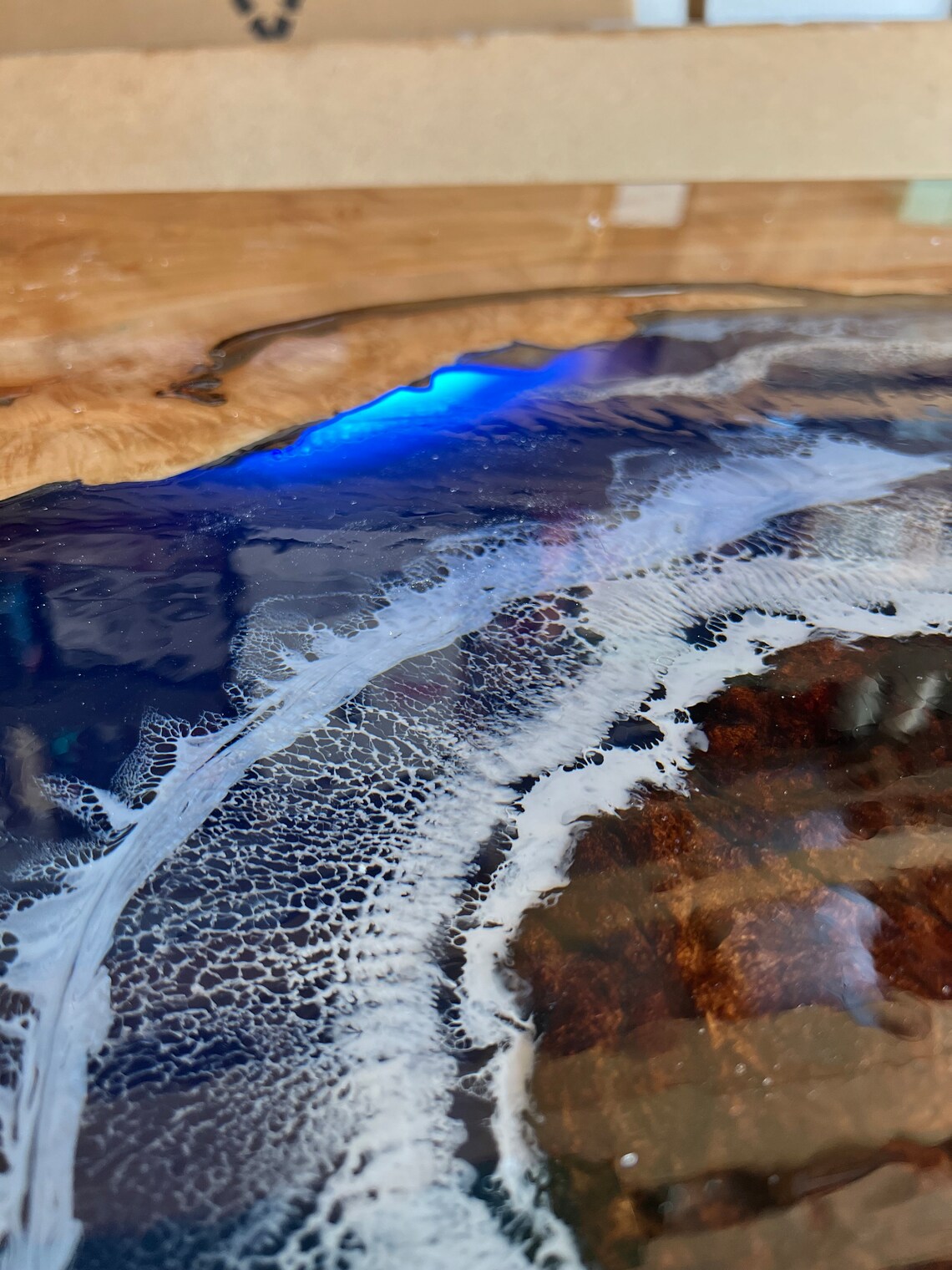 Hardwood Epoxy Resin Ocean Theme Kitchen Island Top, Countertop, Bar ...