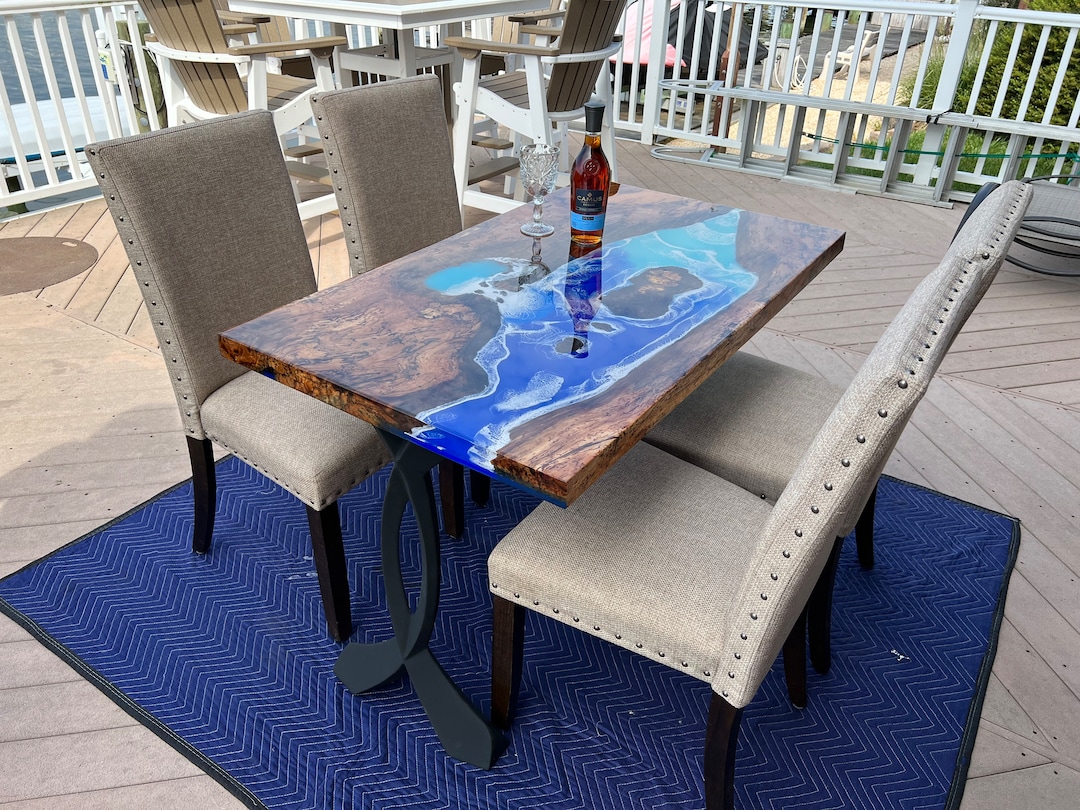 Spalted Maple Epoxy Resin Ocean Kitchen Table, Computer Table, Office ...