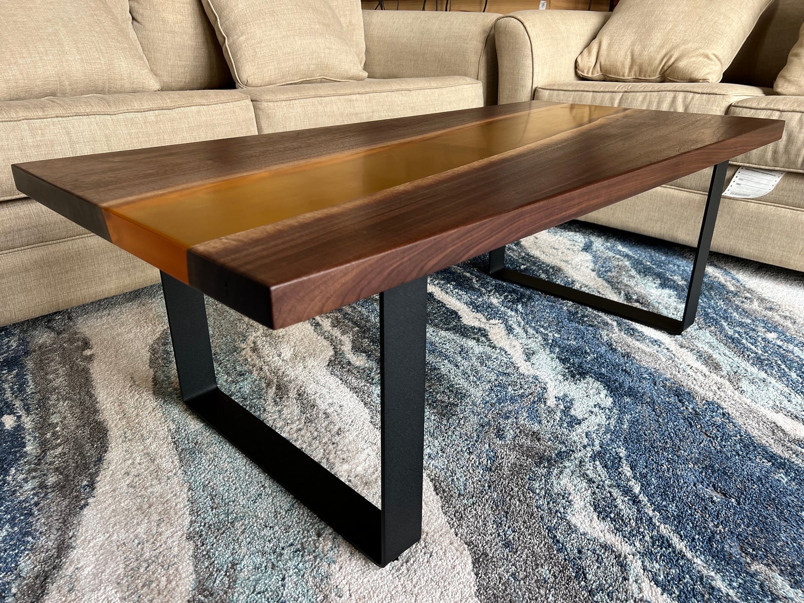Black Walnut Amber Epoxy Resin River Computer Table Hardwood Table ...