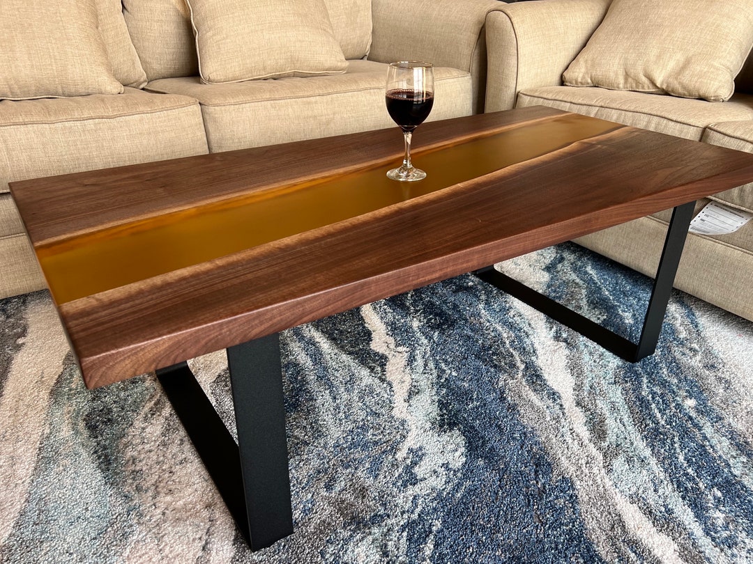 Black Walnut Amber Epoxy Resin River Computer Table Hardwood Table ...