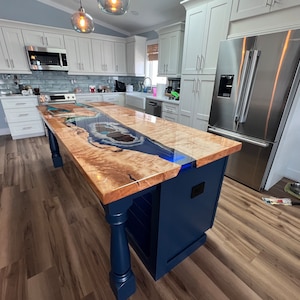 Hardwood Epoxy Resin Ocean Theme Kitchen Island Top, Countertop, Bar ...