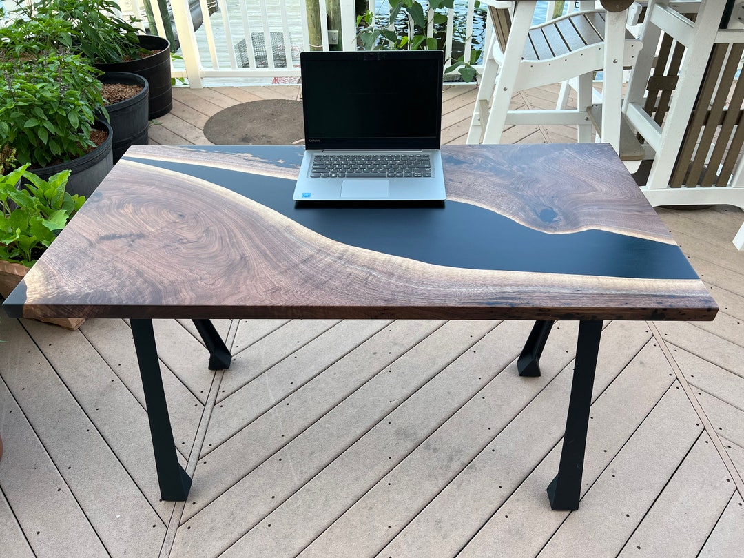 Solid Black Walnut River Table, Computer Table, Epoxy Table, Office ...