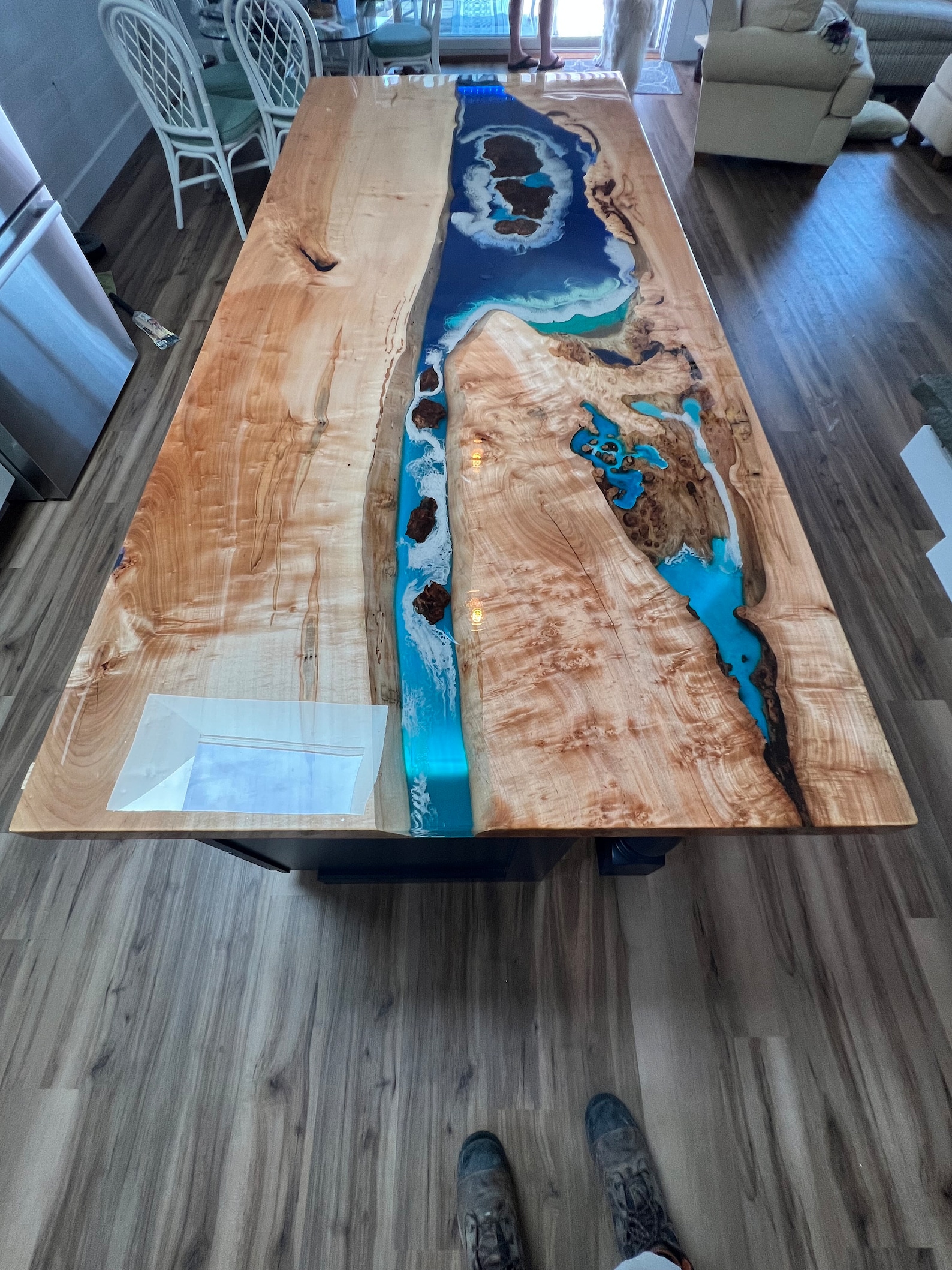 Hardwood Epoxy Resin Ocean Theme Kitchen Island Top, Countertop, Bar ...
