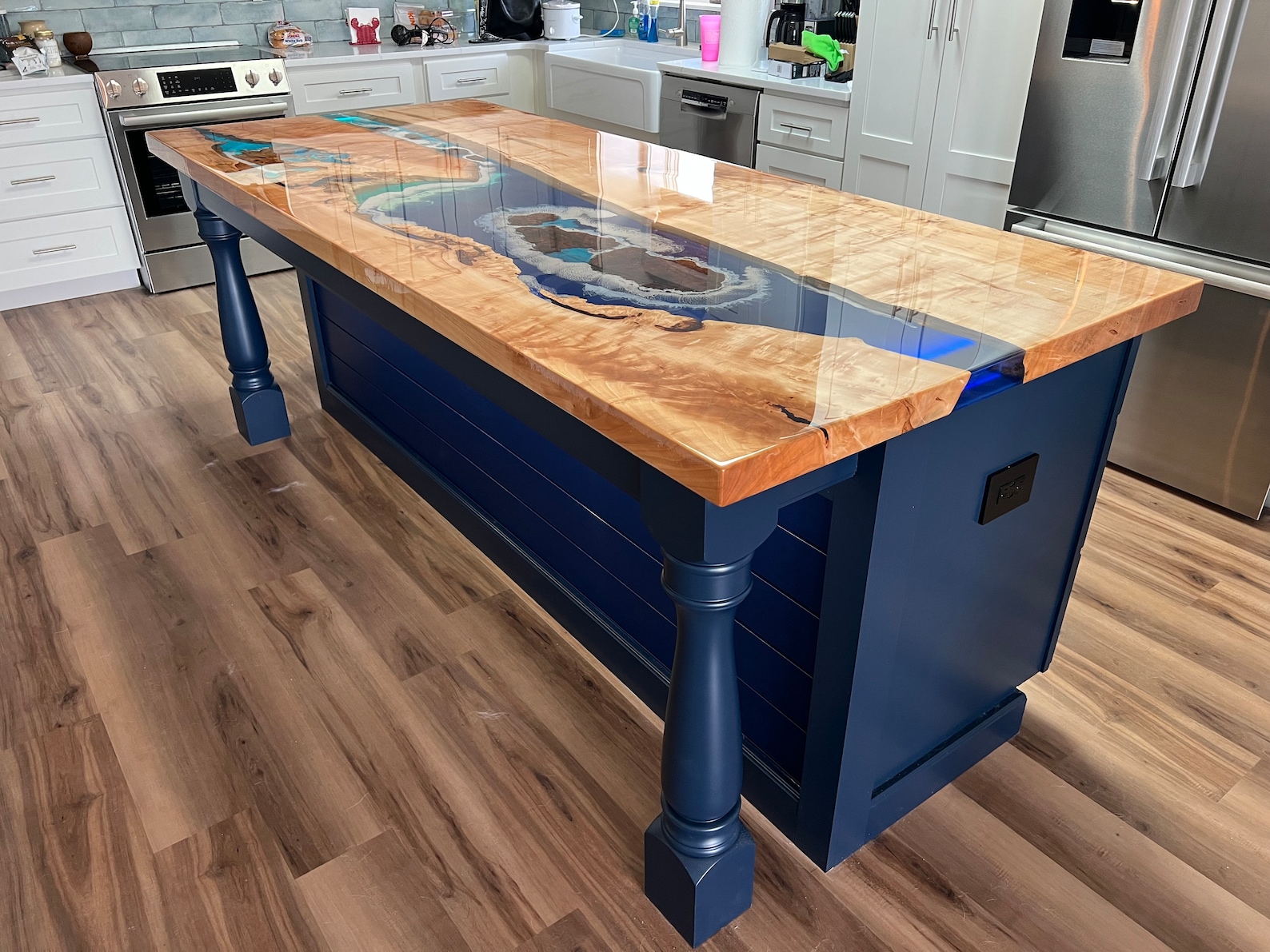 Hardwood Epoxy Resin Ocean Theme Kitchen Island Top, Countertop, Bar ...
