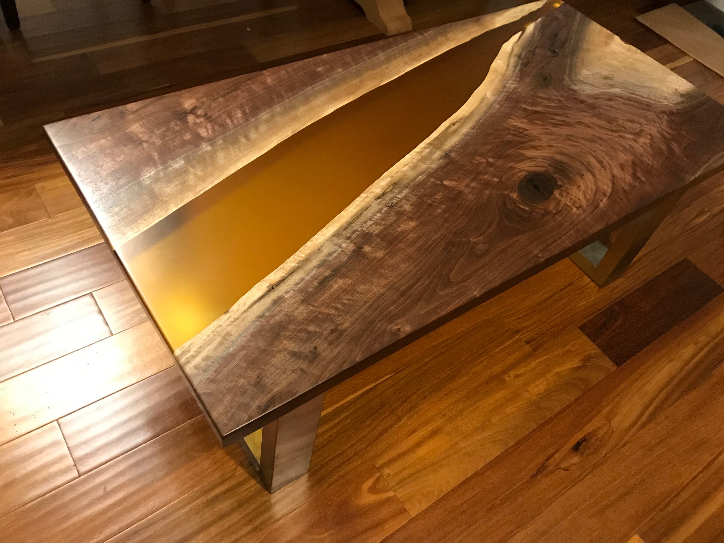 Black Walnut Amber Epoxy Resin River Computer Table Hardwood Table ...