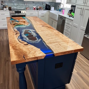 Hardwood Epoxy Resin Ocean Theme Kitchen Island Top, Countertop, Bar ...