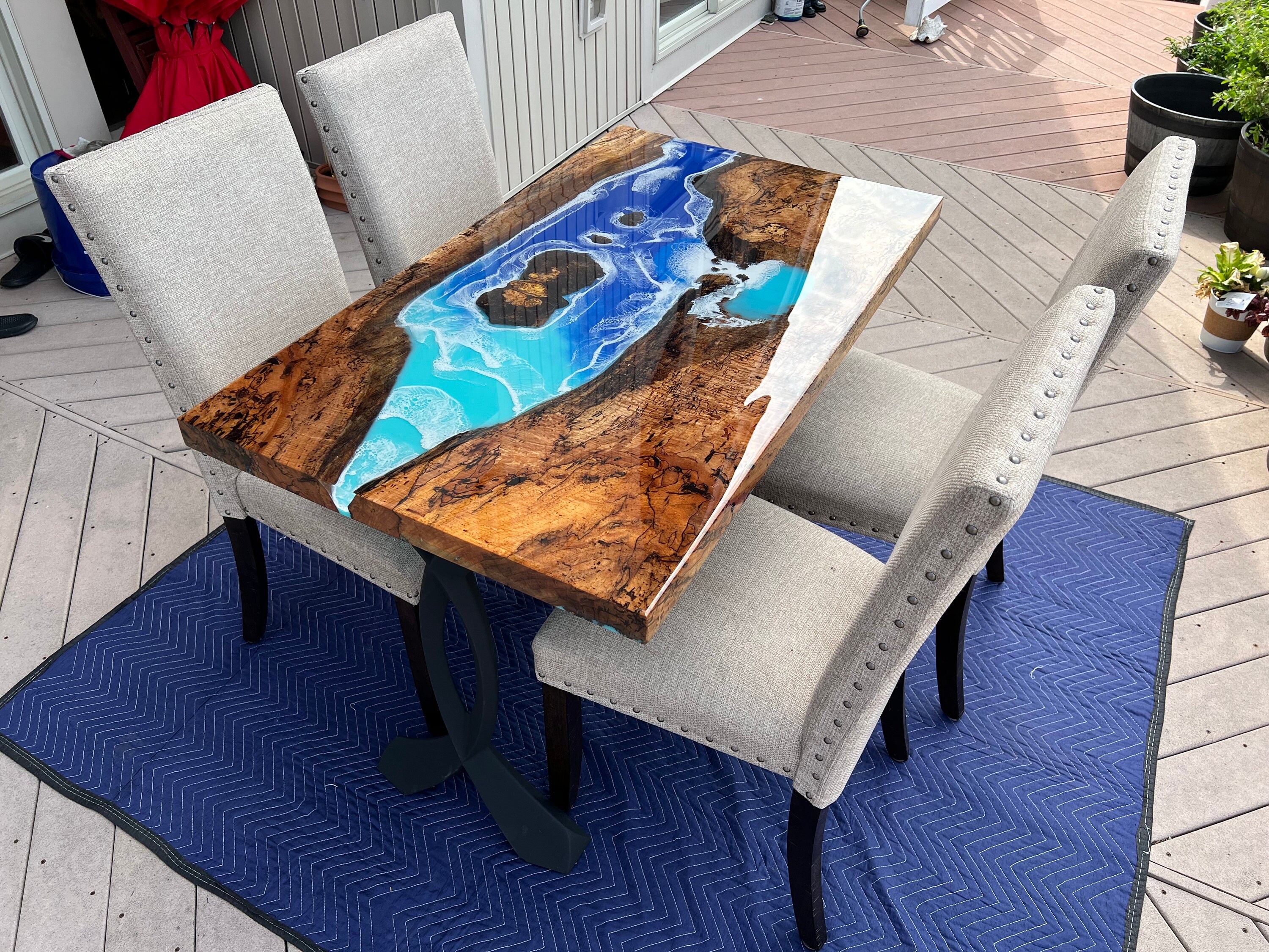 Spalted Maple Epoxy Resin Ocean Kitchen Table, Computer Table, Office ...