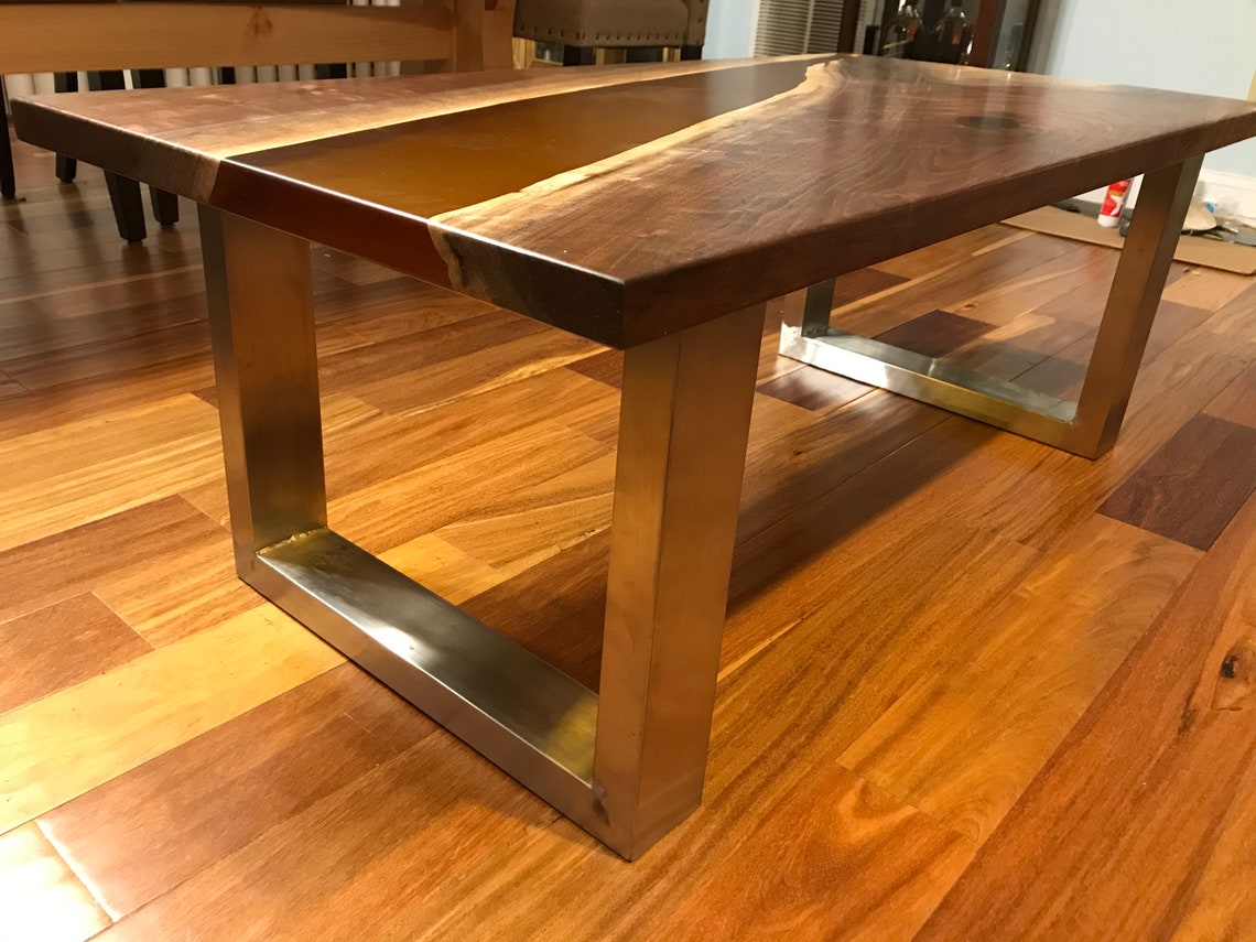 Black Walnut Amber Epoxy Resin River Computer Table Hardwood Table ...
