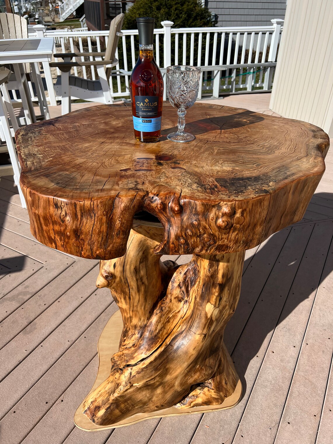 Cocktail, Bar, Lounge Solid Live Edge Maple Table With Rare Find Stump ...