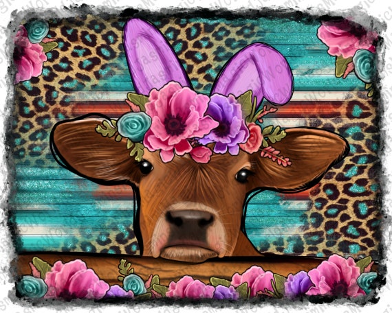 Easter Cow Western Background Png Sublimation Design Leopard | Etsy
