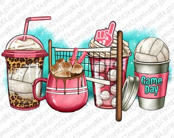 Volleyball Coffee Cups Png Sublimation Design, Sport Coffee Cups Png ...