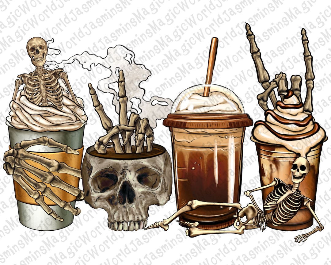 Skeleton coffee cups png sublimation design download coffee - Etsy México