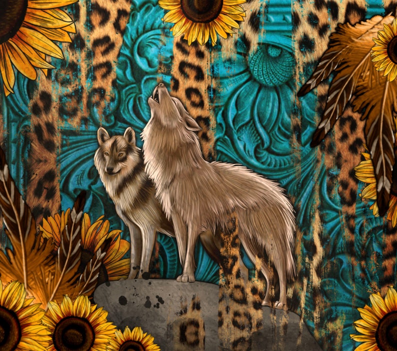 Western Sunflower Wolves 20oz Skinny Tumbler Png Sublimation | Etsy