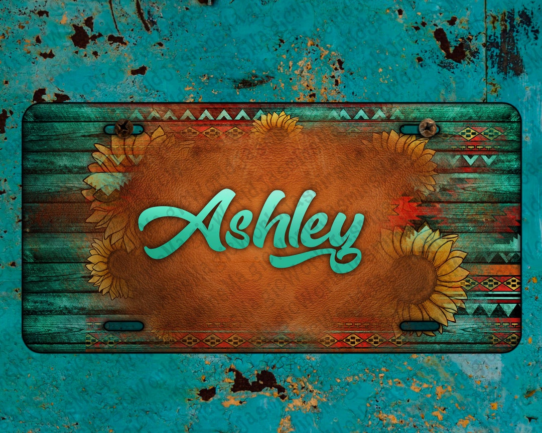 Custom Name Aztec Sunflowers License Plate PNG Sublimation - Etsy