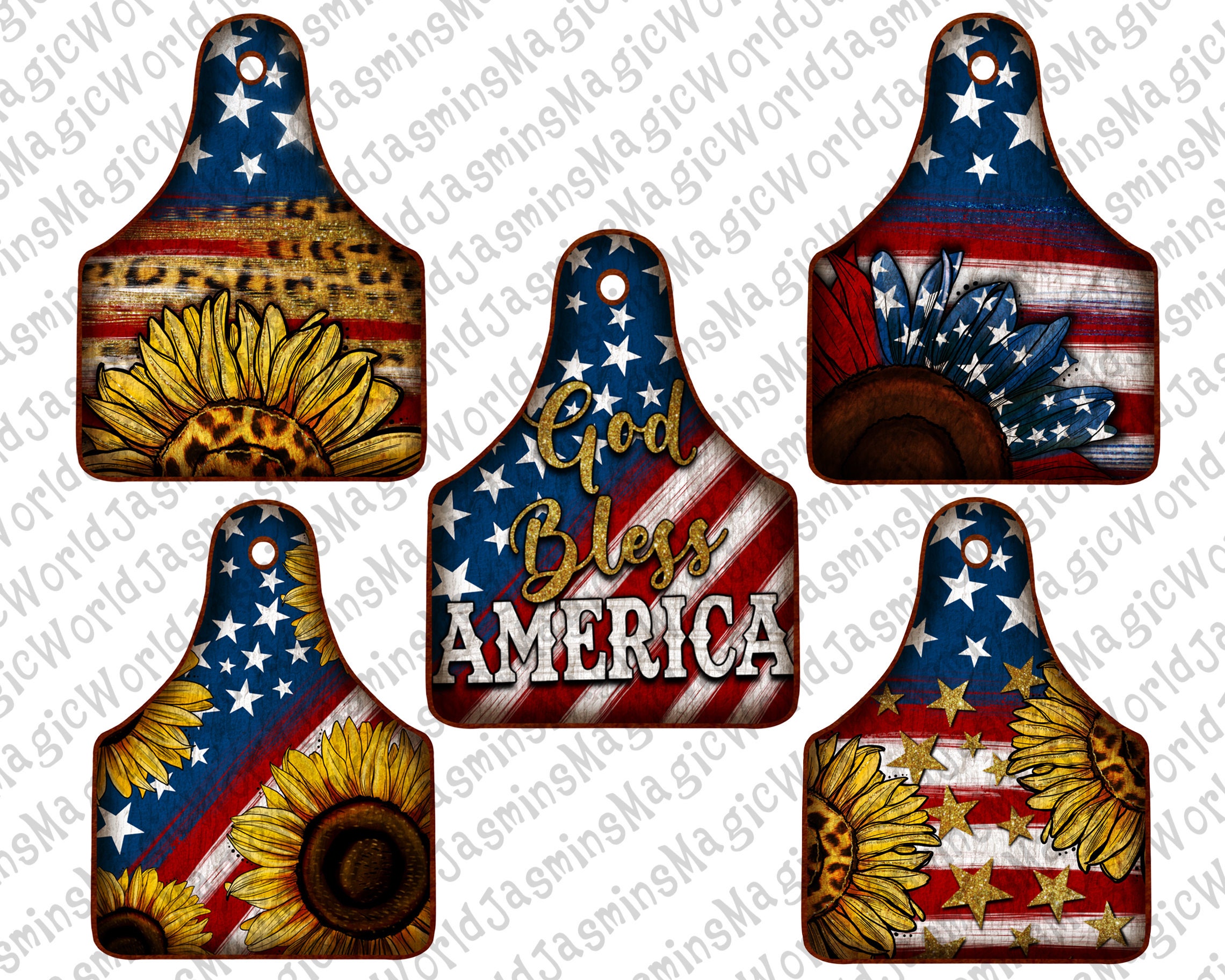 USA Flag Cow Tag Bundle Distressed Sunfloweer United States - Etsy