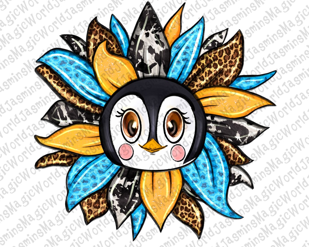 Penguin Sunflower Png Sublimation Design Download Cute - Etsy