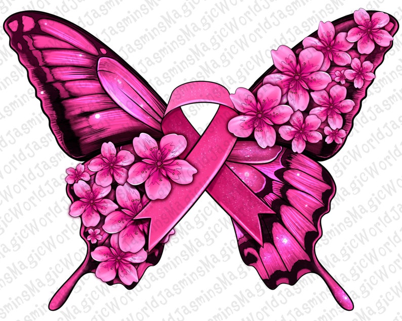 Pink Ribbon Breast Cancer Butterfly Png Sublimation Design Etsy