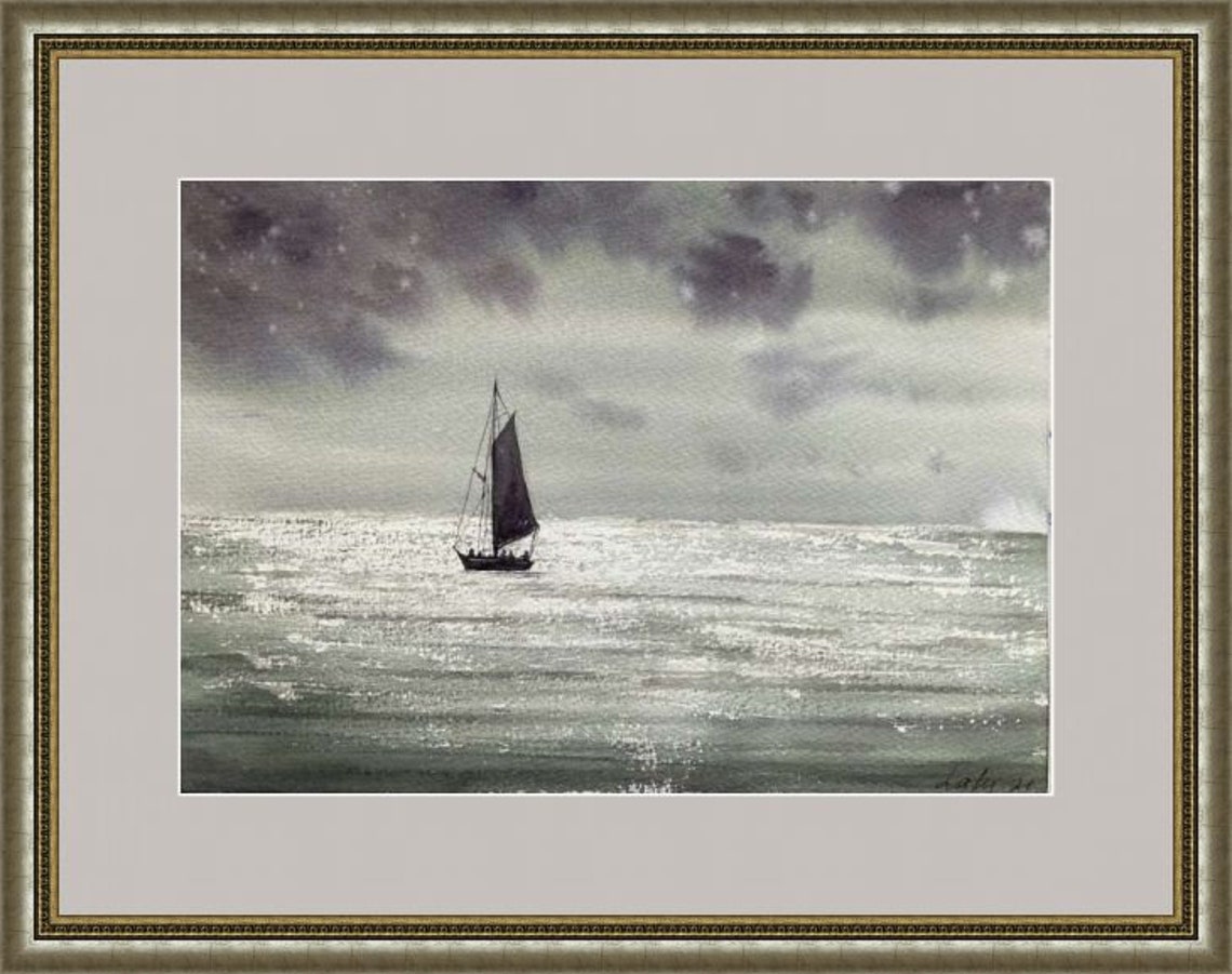 Silver Sunset Original Watercolor Painting 10 X 14”, Seascape Wall Art ...