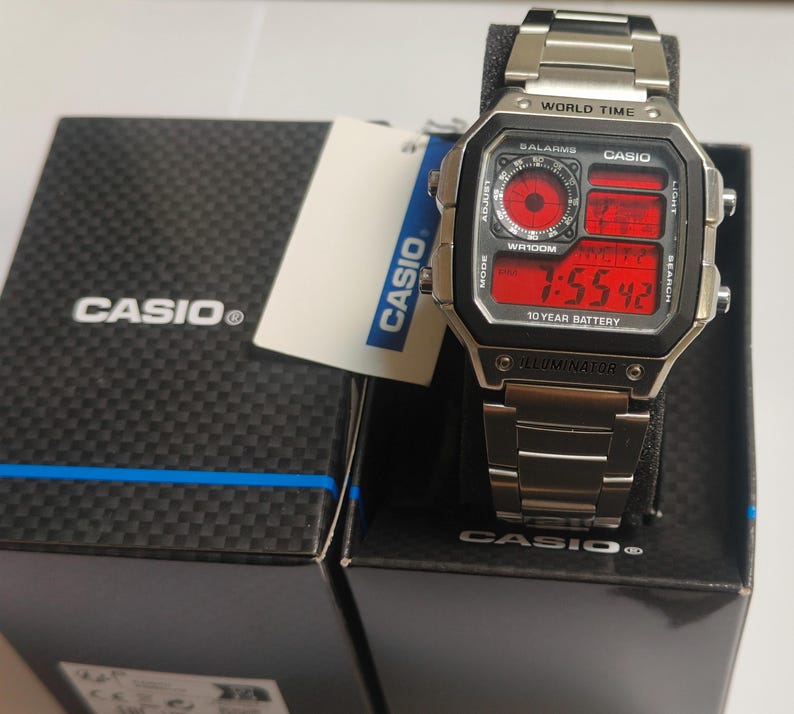 Casio AE-1200WHD Full Metal Case Body World Time Illuminator Green Mod ...
